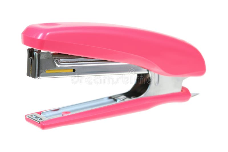 One Pink Stapler Isolated on White Stock Photo - Image of iron, close ...
