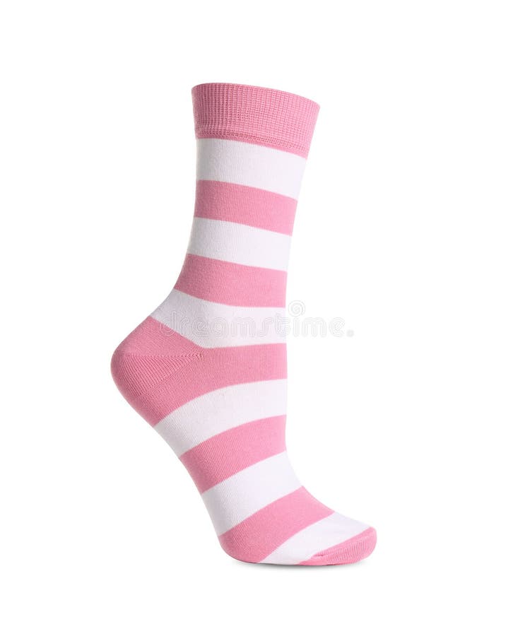 One Pink Striped Sock Isolated on White Stock Photo - Image of isolated ...