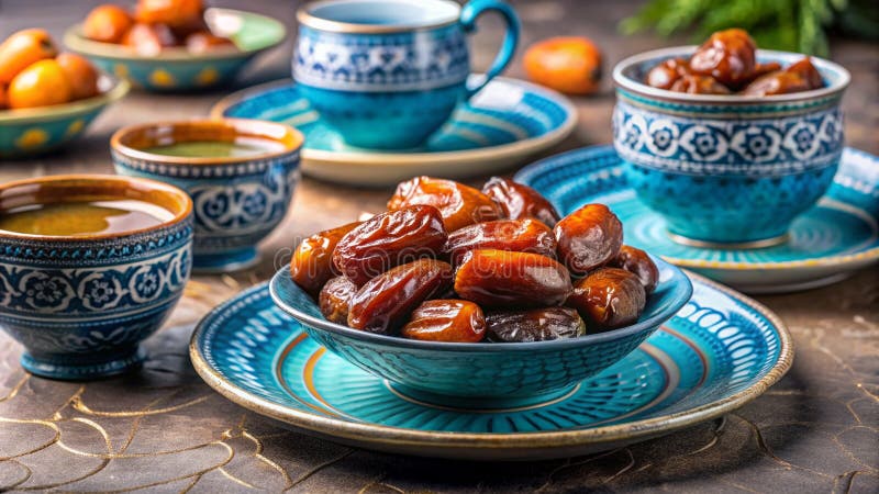 One Plate Containing Dates and Small Dishes for Ramadan Iftar Dates on ...