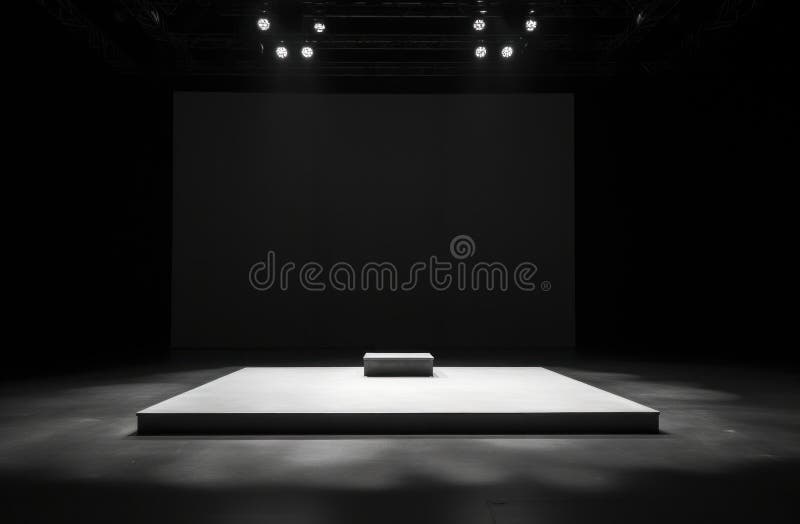 One Platform on a White Stage with Spotlights in the Background. Stock ...