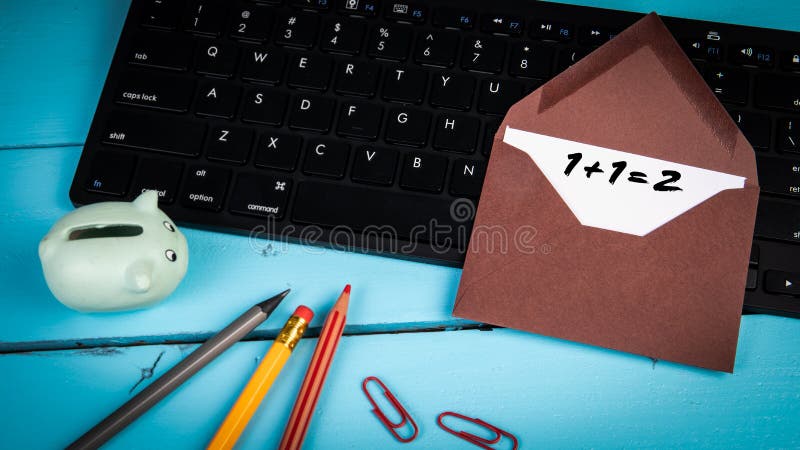 One Plus One Equals Two. Computer Keyboard on Office Desk Stock Photo ...