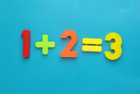 One plus two equals three. stock photo. Image of math - 21351928