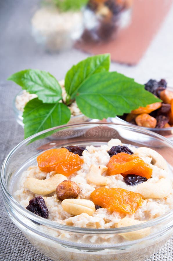 One Portion of Oatmeal with Fruit and Berries in a Glass Stock Photo ...
