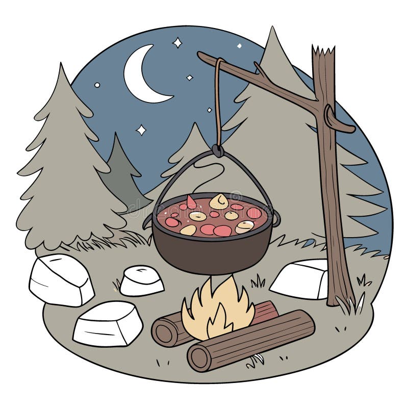 One Pot Camping Meal with Beef and Potatoes Simmering on a Camp Fire ...