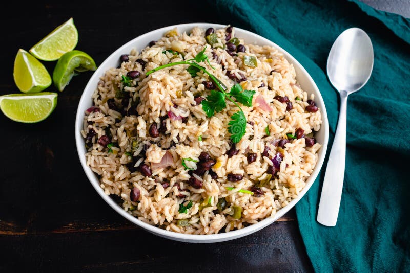 Cilantro Lime Rice with Black Beans in a Serving Bowl Stock Photo ...