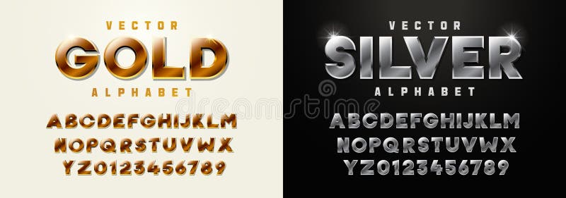 Gold and Silver Metal Alphabet. Metallic Fonts 3d Effect Typographic ...