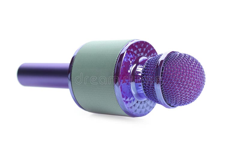 One Purple Karaoke Microphone Isolated on White Stock Photo - Image of ...