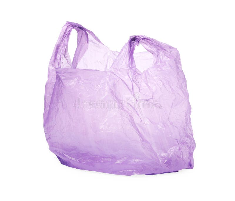 One Purple Plastic Bag Isolated on White Stock Photo - Image of retail ...