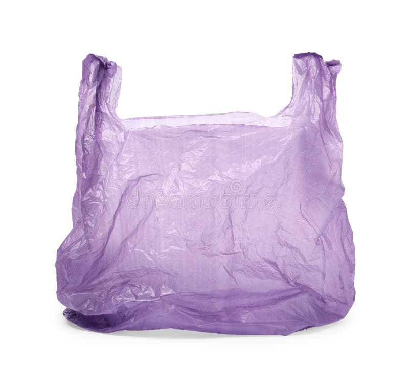 One Purple Plastic Bag Isolated on White Stock Photo - Image of handle ...