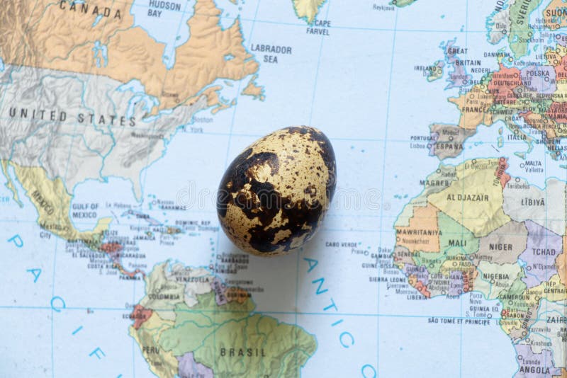 One Quail Egg Lies on the World Map Stock Image - Image of lunch, macro ...