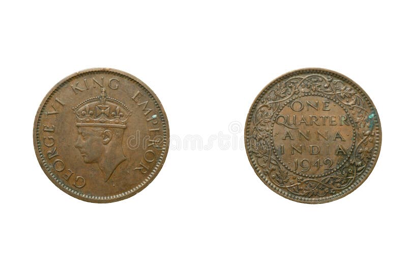 One Quarter Ana Coin 1945 India Front and Back Stock Photo - Image of ...