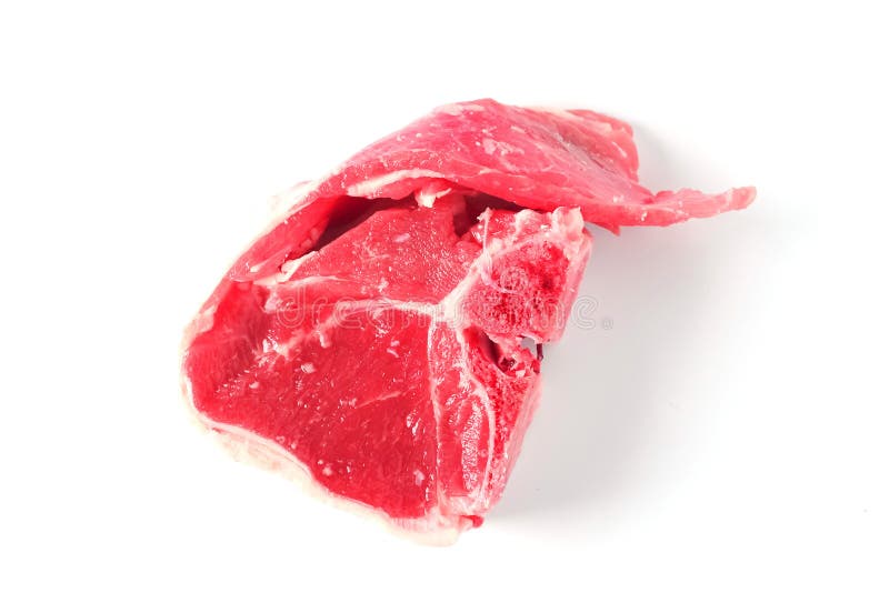 One Raw Uncooked Lamb Loin Chop on a White Isolated Background Stock ...
