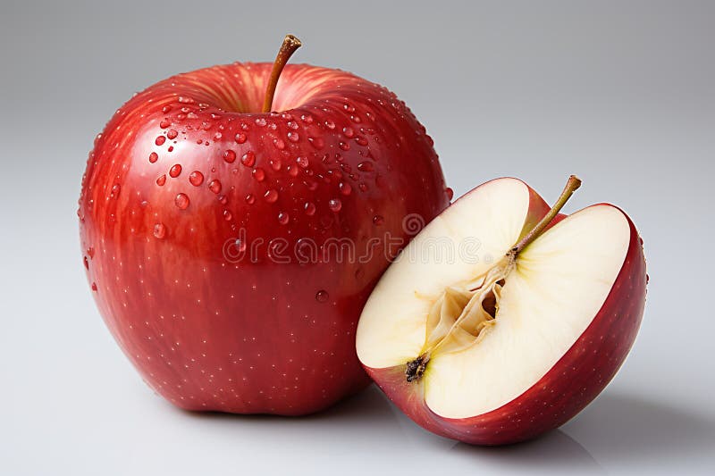 One Red Apple and Slice on a White Background Stock Illustration ...