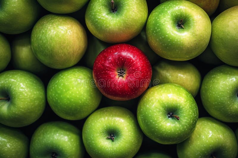 One Red Apple is Standing Out in a Group of Green Apples, Creating a ...