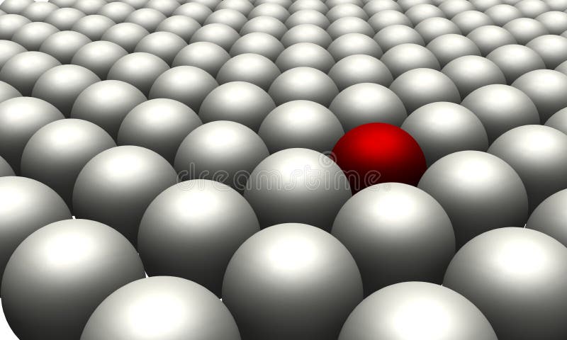 One Red Ball in Amongst Many White Balls Stock Illustration ...