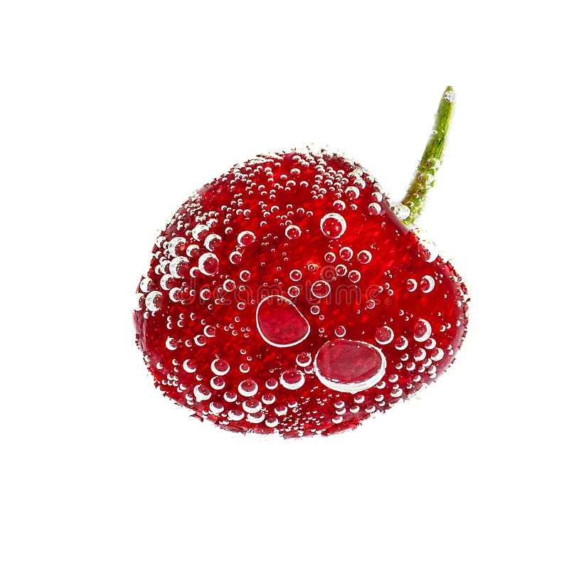 One Red Berry with a Green Stick in Bubbles Isolate Stock Image - Image ...