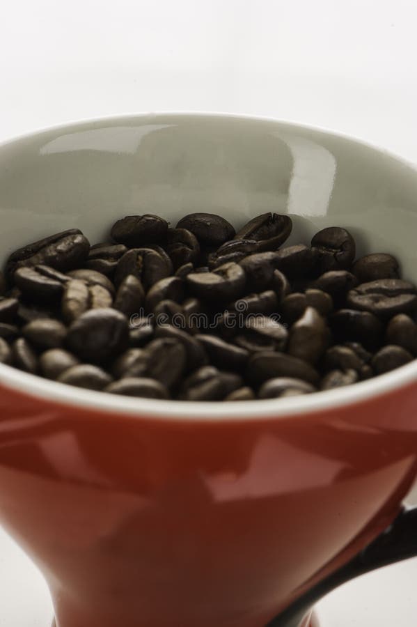 One Red Coffe Cups with Beans Closeup Stock Image - Image of close ...
