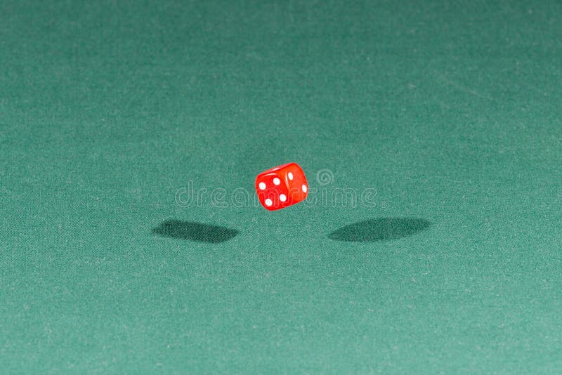 One Red Dice Falling on a Green Table Stock Image - Image of closeup ...