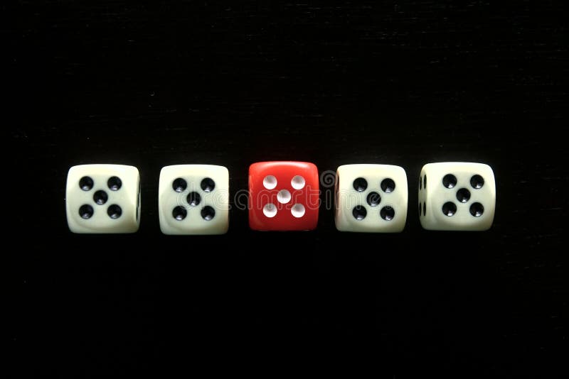 One Red Game Dice and Four White Game Dice Stock Image - Image of ...