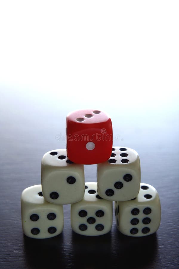 One Red Game Dice on Top of Stacked Five White Game Dice Stock Image ...