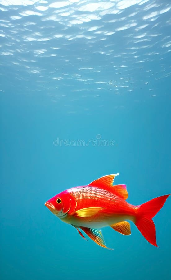 One Red Gold Fish in Blue Water Stock Illustration - Illustration of ...