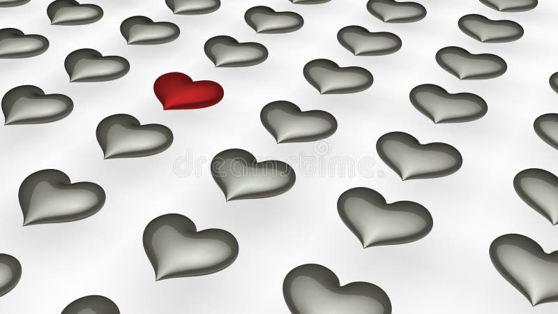 One Red Heart in Amongst Many White Hearts Stock Illustration ...