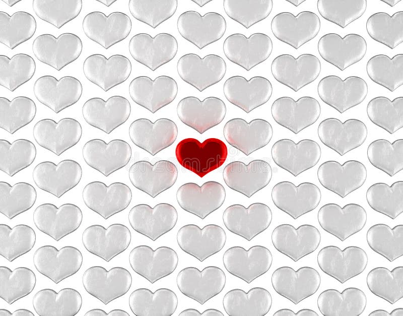 One Red Heart among Frozen Silver Ones Stock Illustration ...