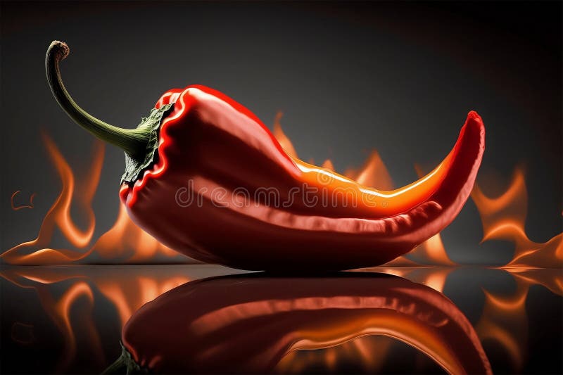 One Red Hot Chilli Pepper with Fire Burning. Generative Ai Stock ...