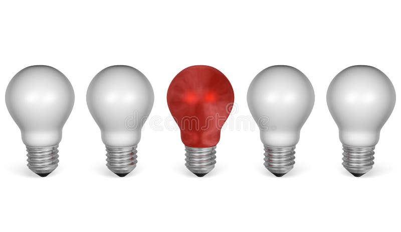 One Red Light Bulb in Row of White Ones. Front View Stock Illustration ...
