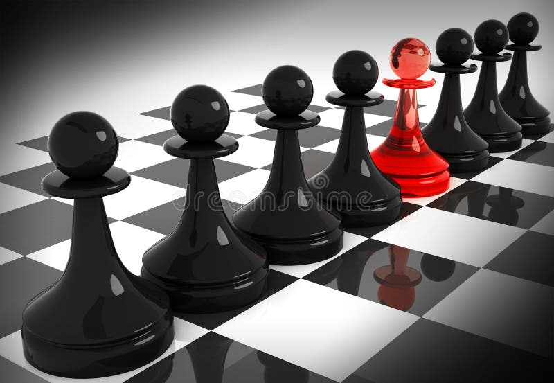 One Red Made of Glass Pawn among Seven Black Stock Illustration ...