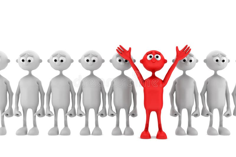 One Red Man Stand Out from the Crowd Stock Illustration - Illustration ...