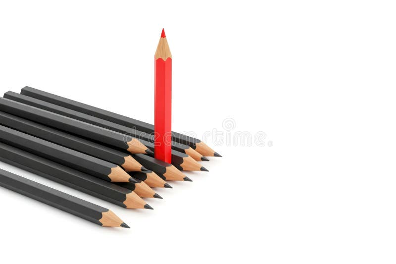 One Red Pencil Stands among the Black Pencils. Space for Text. Stock ...