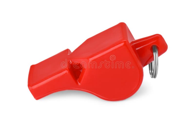One Red Plastic Whistle Isolated on White Stock Photo - Image of ...