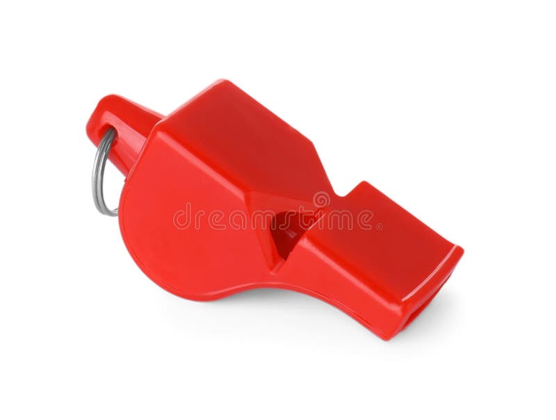 One Red Plastic Whistle Isolated on White Stock Photo - Image of ...