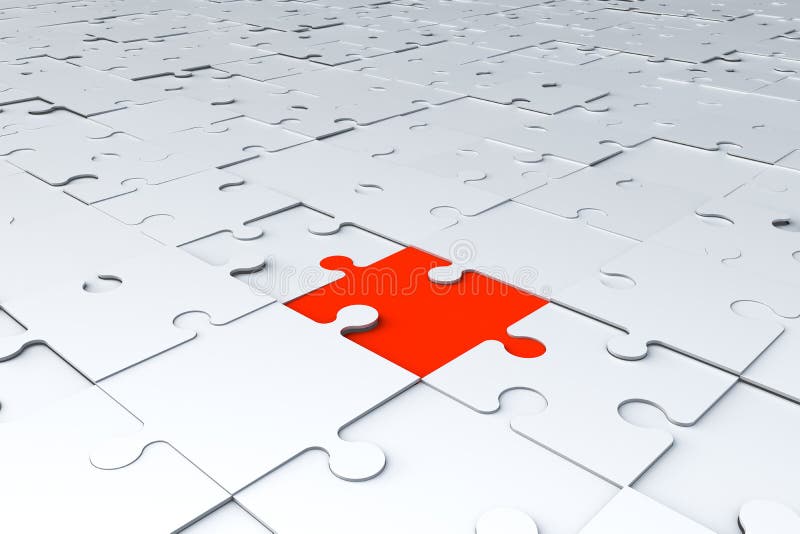 One Red Puzzle Piece on White Jigsaw Puzzle Stock Illustration ...