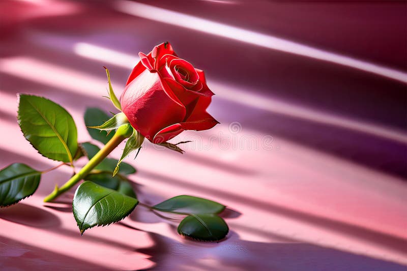One Red Rose on a Pink Background Stock Illustration - Illustration of ...