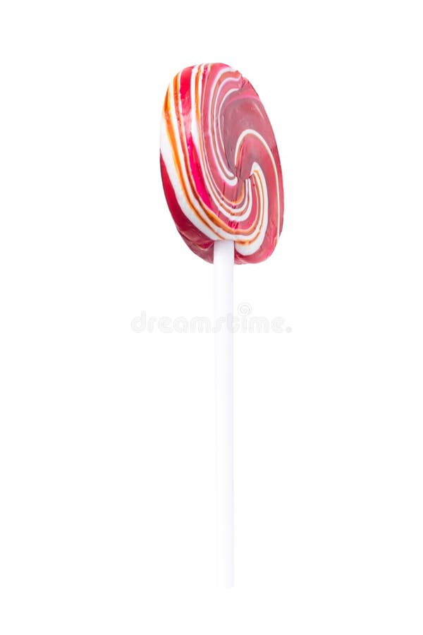 One Red Round Caramel Candy Isolated on a White Background, Side View ...