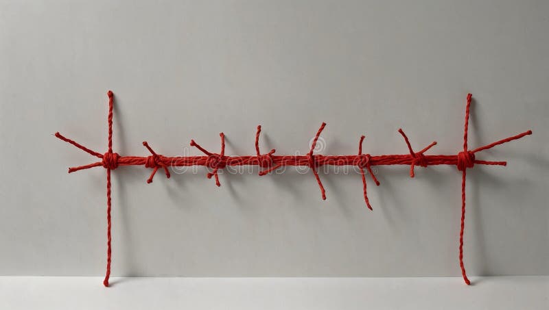One Red Thread on a White Surface Background. Minimal Abstract ...