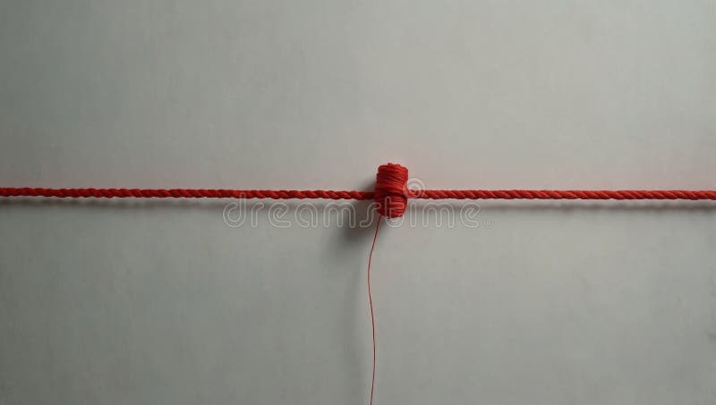 One Red Thread on a White Surface Background. Minimal Abstract ...