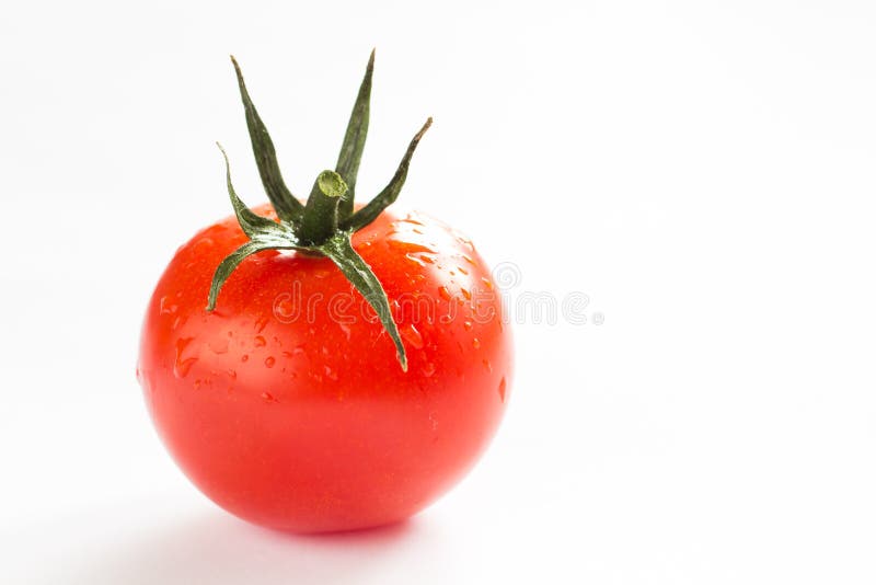 One Red Tomato on White Background Stock Image - Image of green ...
