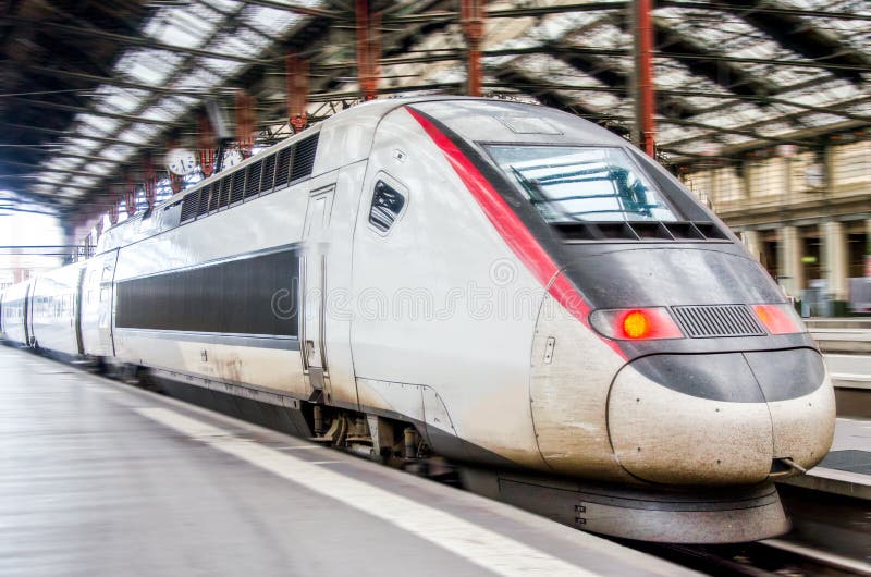 One Red and White High-speed Train Stock Image - Image of french ...