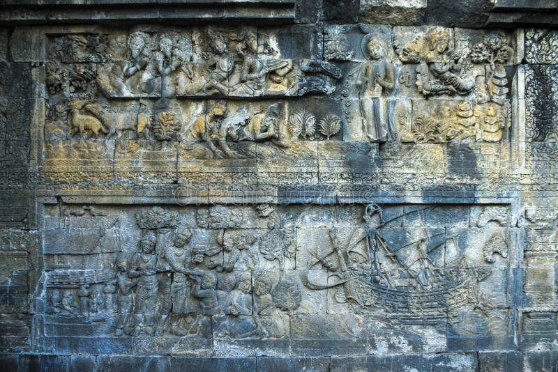One of Relief Wall in Borobudur Temple Magelang Central Java Indonesia ...