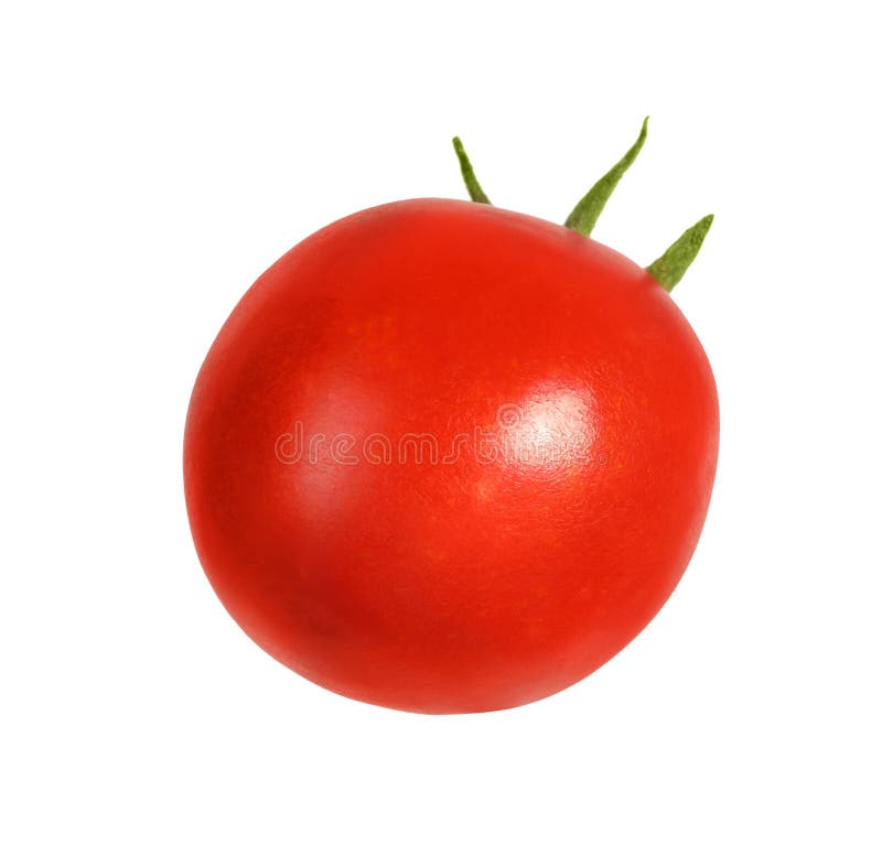 One Ripe Cherry Tomato Isolated on White Stock Image - Image of green ...