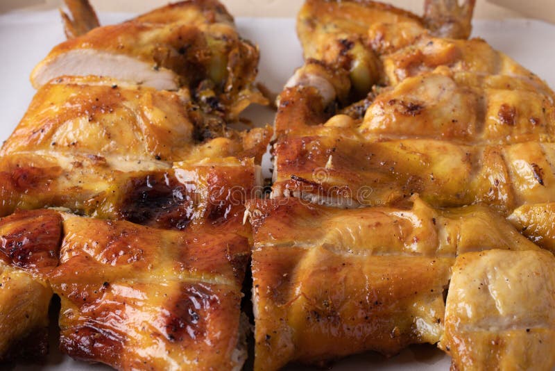 Whole Roasted Chicken is Placed in a Tray Stock Image - Image of ...