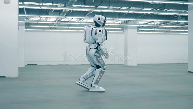 Modern Cyborg Walking in a Room, Side View. Stock Footage - Video of ...