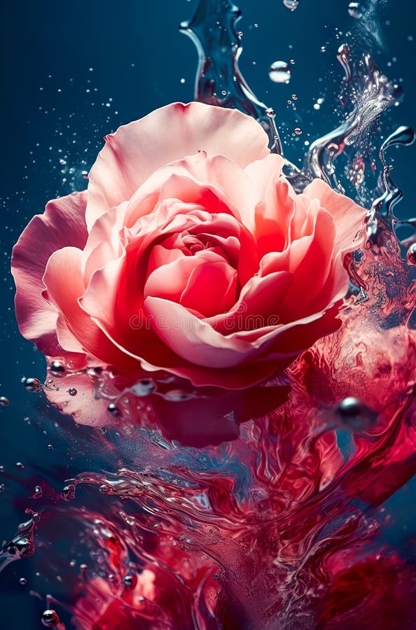 One Rose with Water Splash and Drops. Generative AI Stock Illustration ...