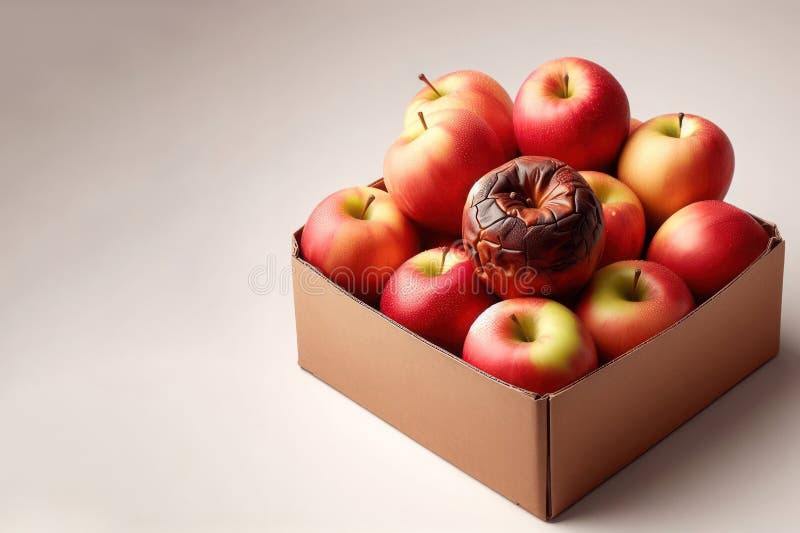 One Rotten Apple among Other Good Apples in a Box. Place for Text ...
