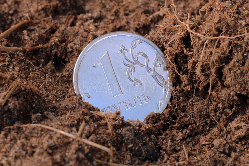 One ruble on the ground. stock image. Image of ground - 134714799