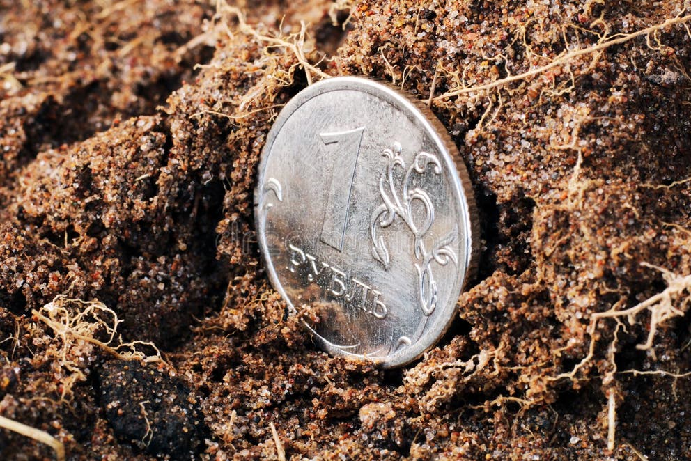 One ruble on the ground. stock photo. Image of financial - 134714800