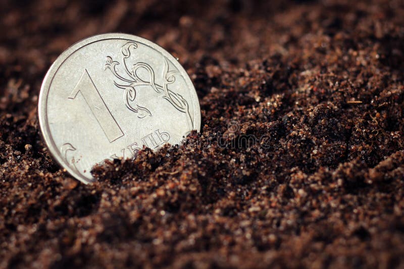 One ruble on the ground. stock photo. Image of economy - 134714874